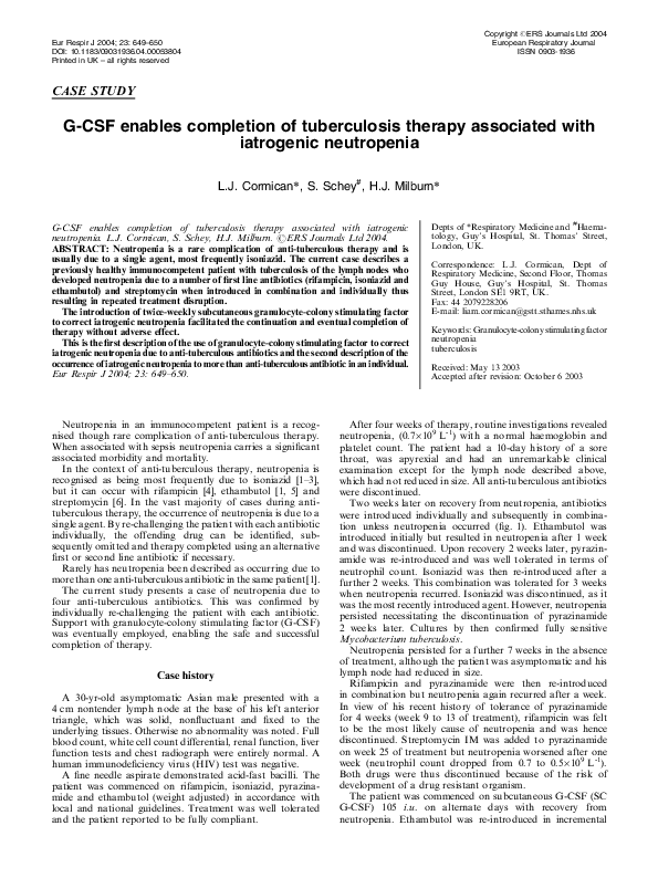 (PDF) G-CSF enables completion of tuberculosis therapy associated with ...