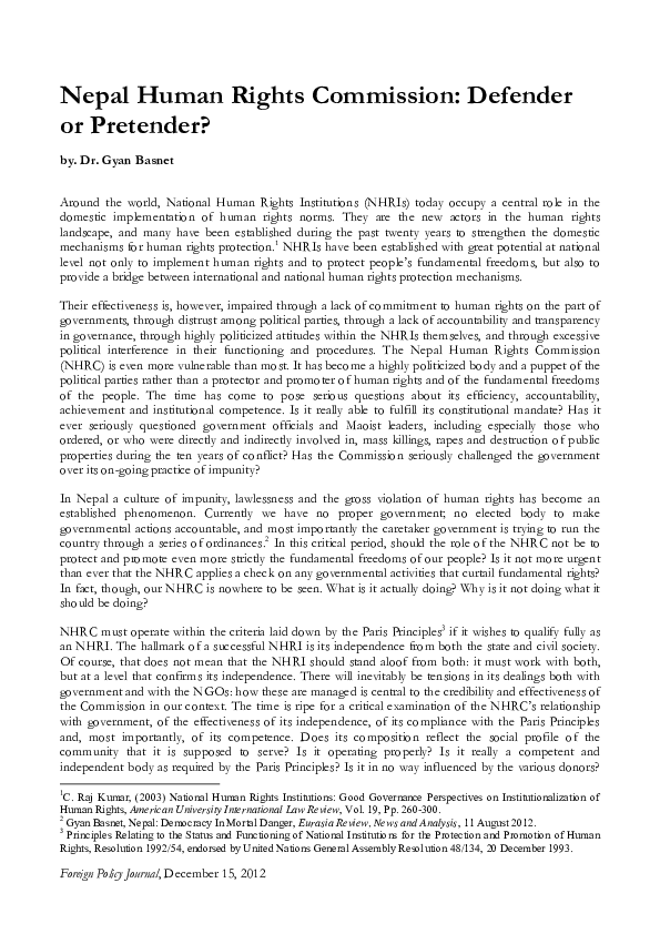 (PDF) NEPAL: The Importance of Human Rights Commission