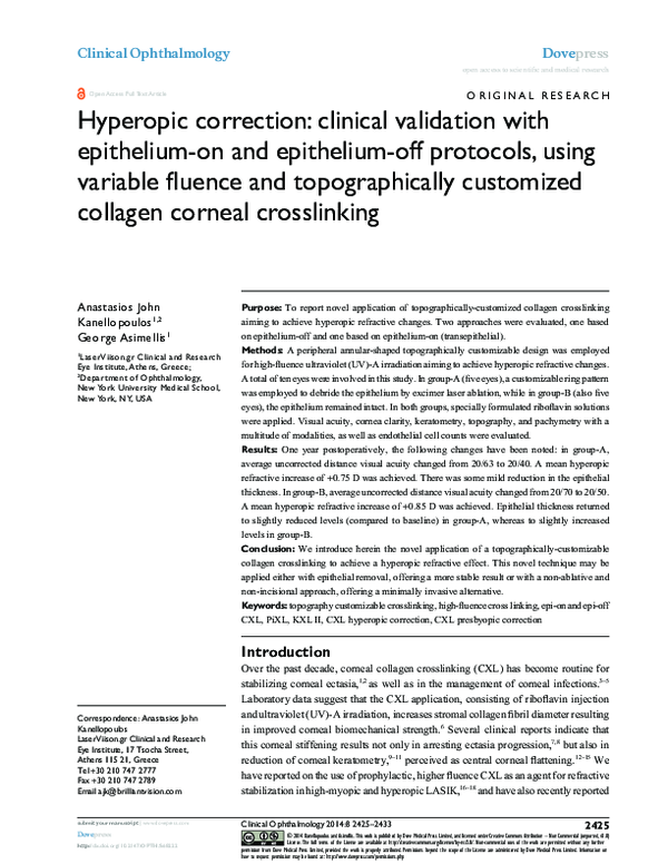 (PDF) Hyperopic correction: clinical validation with epithelium-on and ...