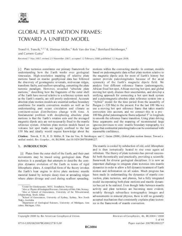 (PDF) Global plate motion frames: Toward a unified model