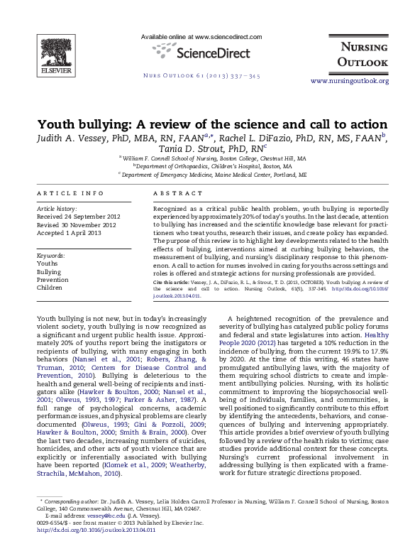 (PDF) Youth bullying: A review of the science and call to action