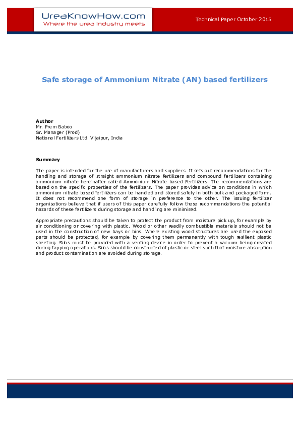 (PDF) Safe Storage of Ammonium Nitrate based Fertilizers plant