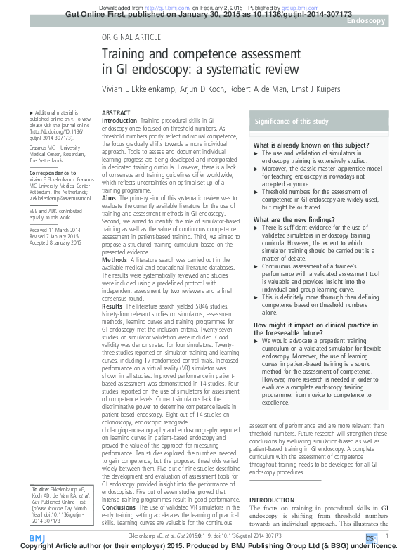 (PDF) Training and competence assessment in GI endoscopy: a systematic ...