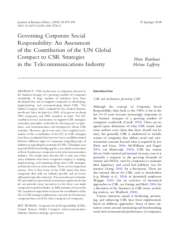 (PDF) Governing Corporate Social Responsibility: An Assessment of the ...