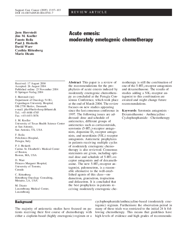 (PDF) Acute emesis: moderately emetogenic chemotherapy
