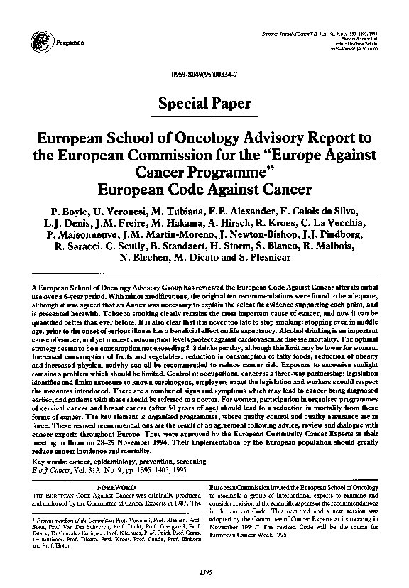 (PDF) European School of Oncology Advisory report to the European ...