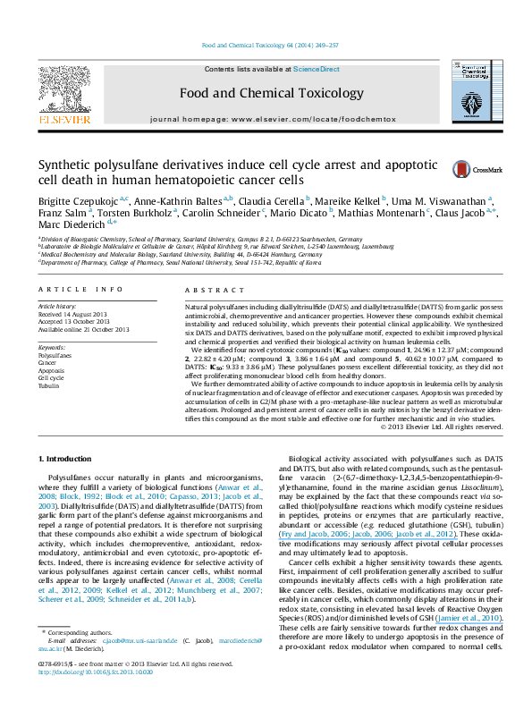 (PDF) Synthetic polysulfane derivatives induce cell cycle arrest and ...