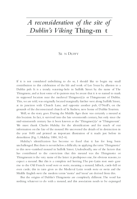(PDF) 'A reconsideration of the site of Dublin's Viking Thing-mót', in ...