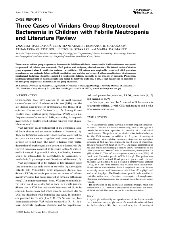 (PDF) Three Cases of Viridans Group Streptococcal Bacteremia in Children with Febrile ...