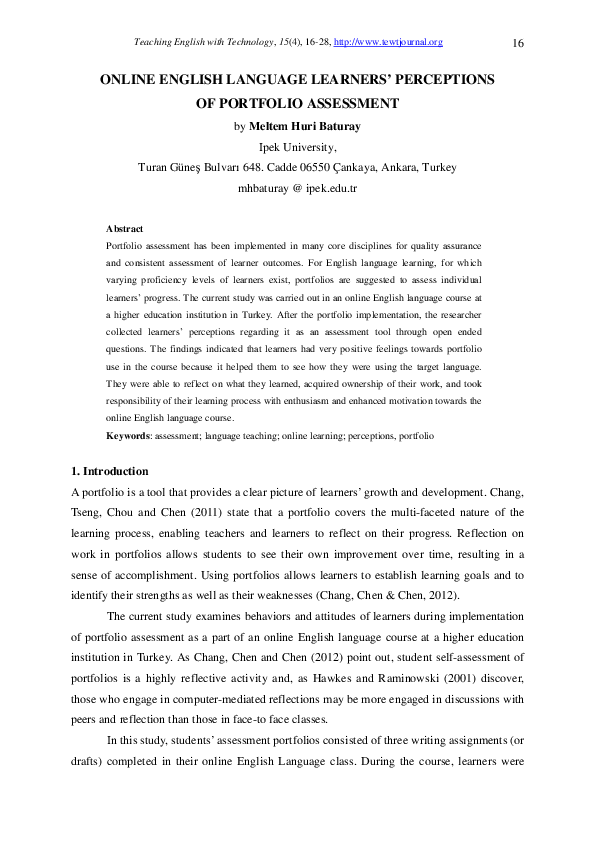(PDF) Online English Language Learners’ Perceptions of Portfolio Assessment