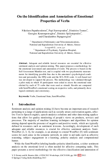 (PDF) On the identification and annotation of emotional properties of verbs