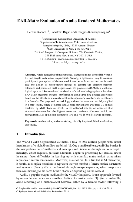 (PDF) EAR-Math: Evaluation of Audio Rendered Mathematics | Georgios ...