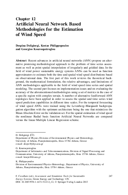 Pdf Artificial Neural Network Based Methodologies For The Estimation Of Wind Speed Georgios