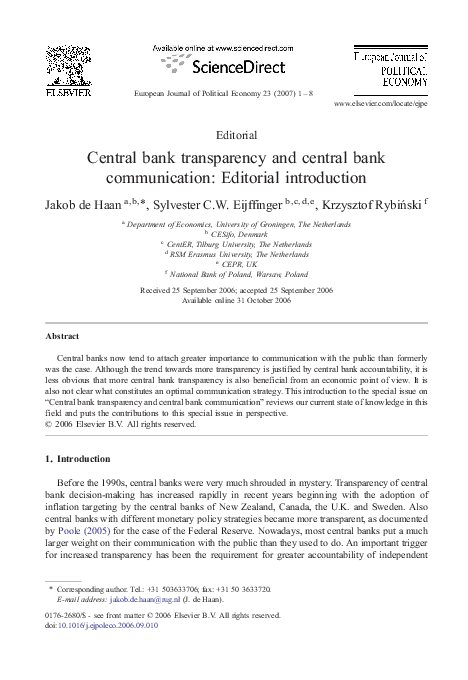 (PDF) Central bank transparency and central bank communication ...