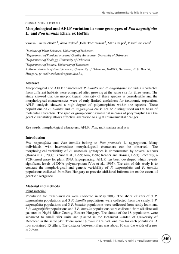 (PDF) Morphological and AFLP variation in some genotypes of Poa ...