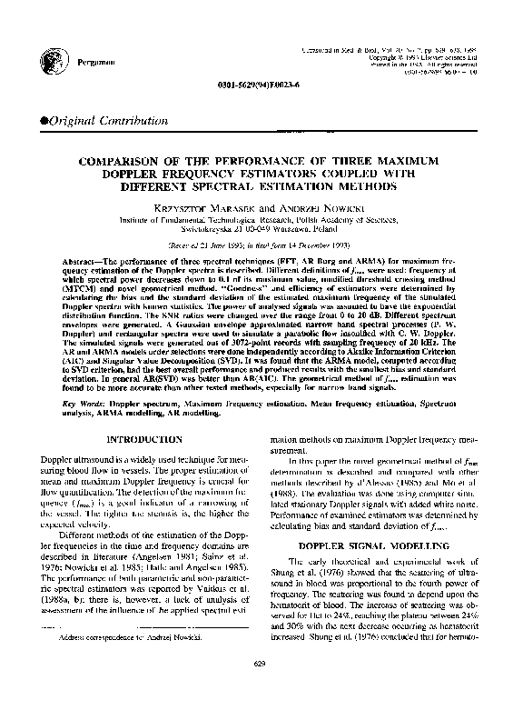 (PDF) Comparison of the performance of three maximum doppler frequency estimators coupled with ...