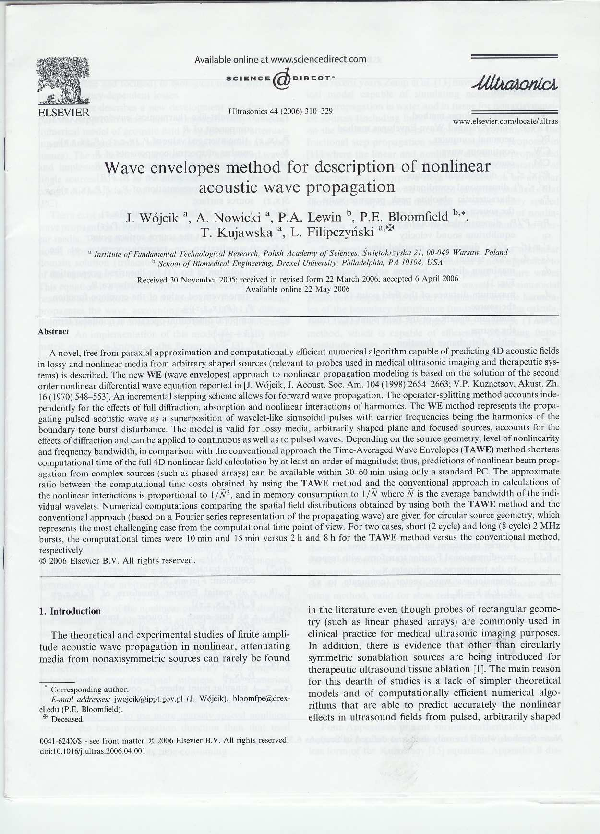 (PDF) Wave envelopes method for description of nonlinear acoustic wave ...