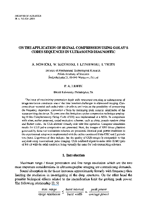 (PDF) ON THE APPLICATION OF SIGNAL COMPRESSION USING GOLAY'S CODES ...