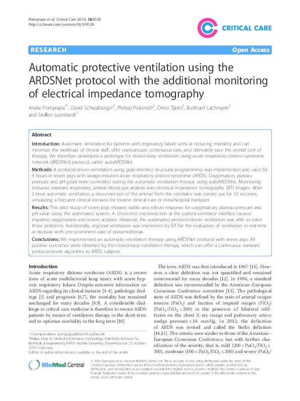 (PDF) Automatic protective ventilation using the ARDSNet protocol with ...