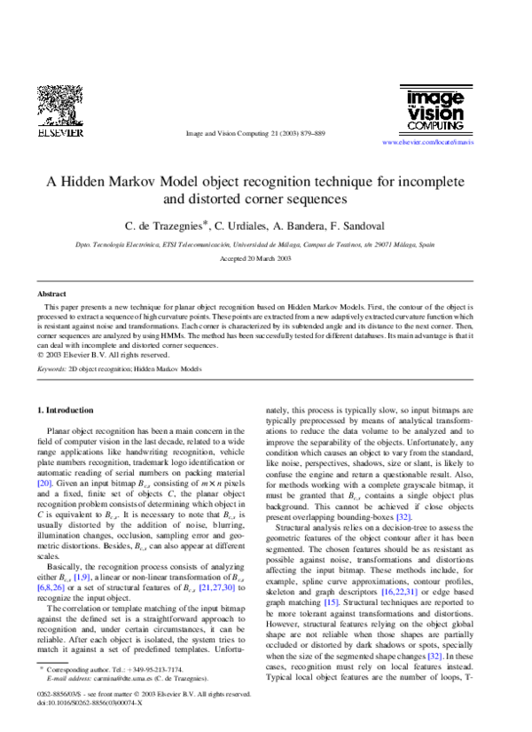(PDF) A Hidden Markov Model object recognition technique for incomplete and distorted corner ...