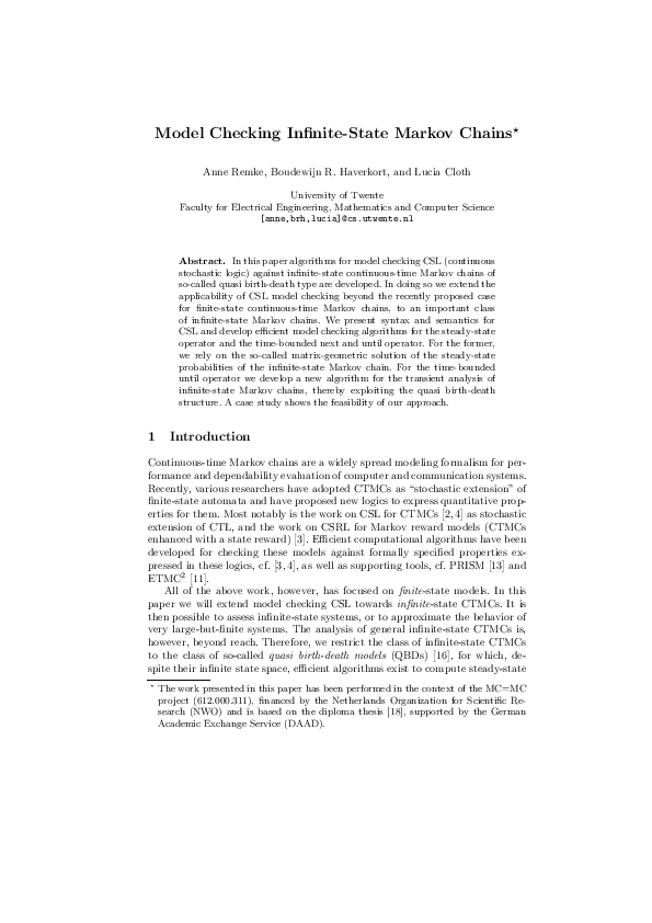 Pdf Model Checking Infinite State Markov Chains