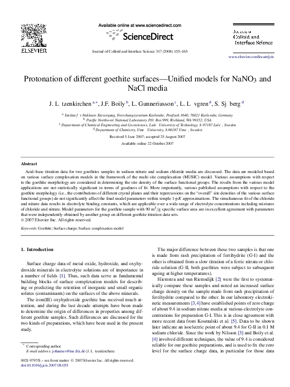 (PDF) Protonation of different goethite surfaces—Unified models for ...
