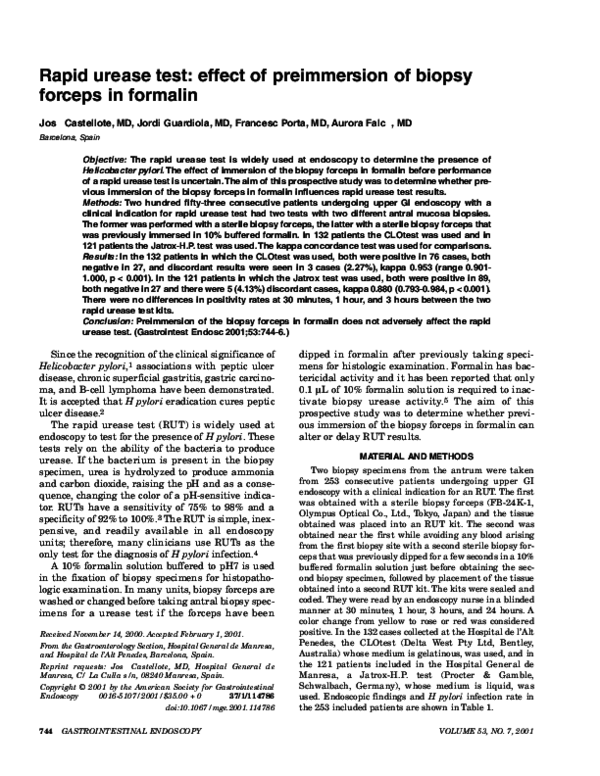 (PDF) Rapid urease test: Effect of preimmersion of biopsy forceps in ...