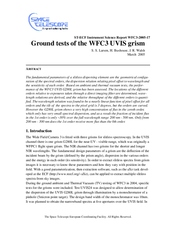(PDF) Ground tests of the WFC3 UVIS grism
