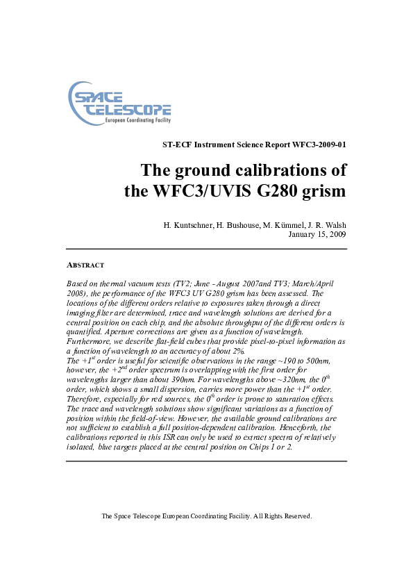 (PDF) The ground calibrations of the WFC3/UVIS G280 grism