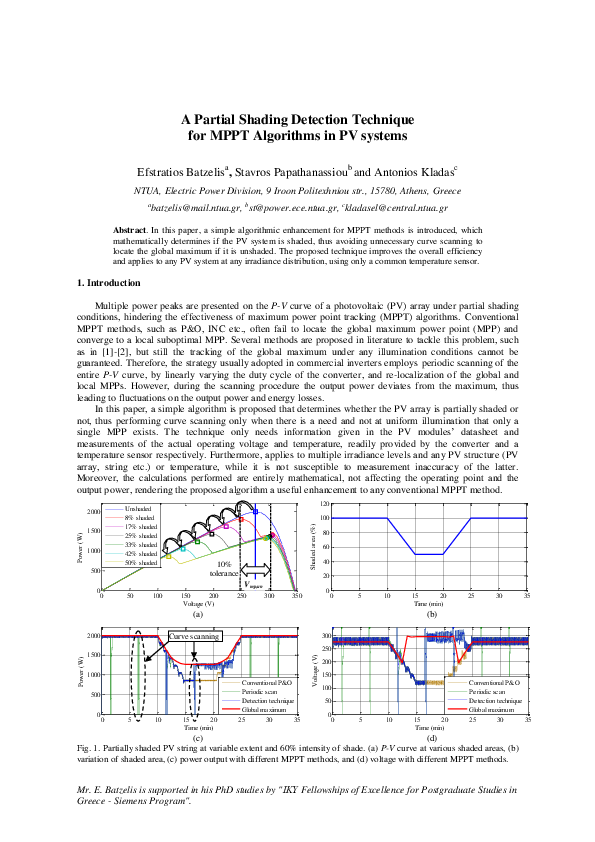 Pdf A Partial Shading Detection Technique For Mppt Algorithms In Pv