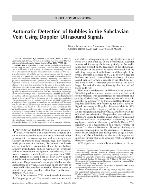 Pdf Automatic Detection Of Bubbles In The Subclavian Vein Using