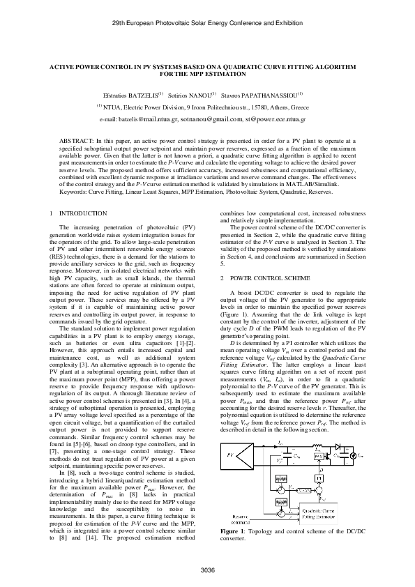 Pdf Active Power Control In Pv Systems Based On A Quadratic Curve