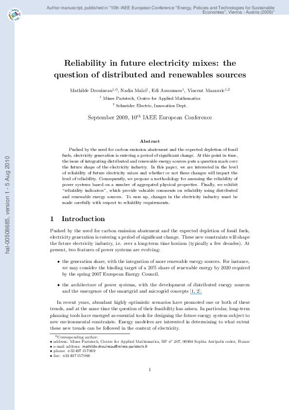 (PDF) Reliability in future electricity mixes: the question of ...