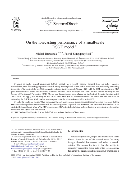 Pdf On The Forecasting Performance Of A Small Scale Dsge Model