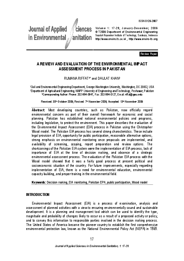 PDF A REVIEW AND EVALUATION OF THE ENVIRONMENTAL IMPACT ASSESSMENT pdf-a-review-and-evaluation-of-the-environmental-impact-assessment