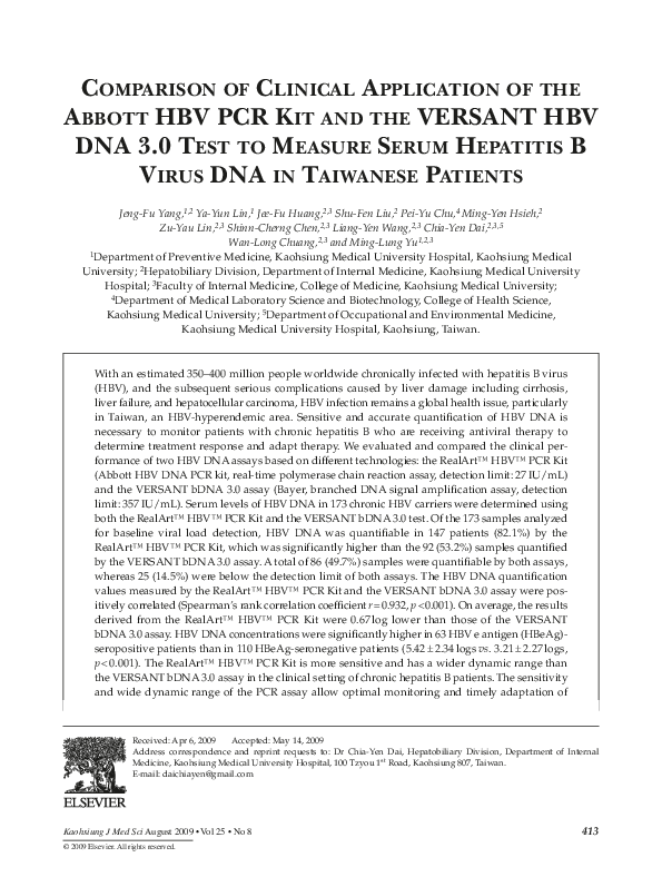 (PDF) Comparison of Clinical Application of the Abbott HBV PCR Kit and ...