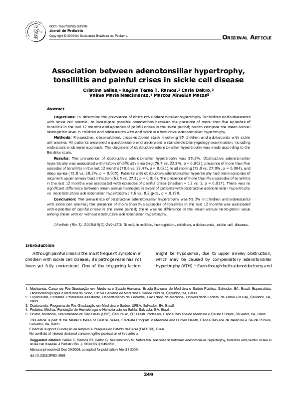 (PDF) Association between adenotonsillar hypertrophy, tonsillitis and ...