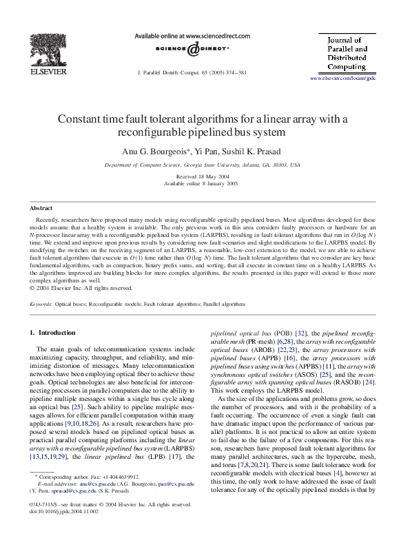 Pdf Constant Time Fault Tolerant Algorithms For A Linear Array With A