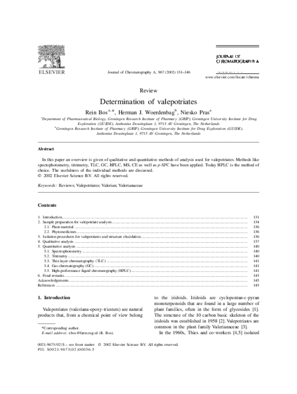 (PDF) Determination of valepotriates