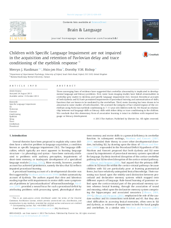 (PDF) Children with Specific Language Impairment are not impaired in the acquisition and ...