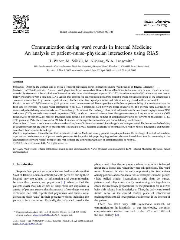 (PDF) Communication during ward rounds in internal medicine. An ...