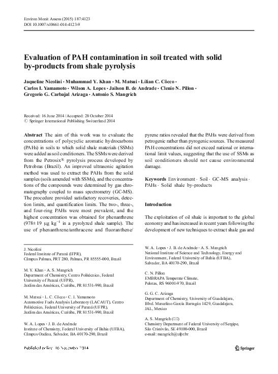 (PDF) Evaluation of PAH contamination in soil treated with solid by-products from shale pyrolysis