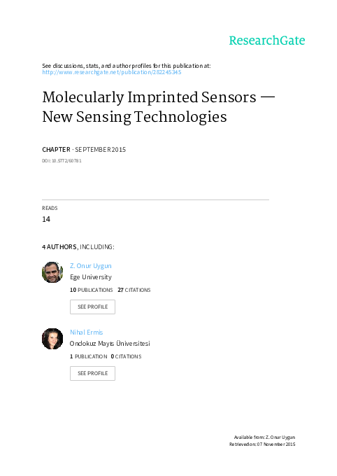 (PDF) Molecularly Imprinted Sensors — New Sensing Technologies