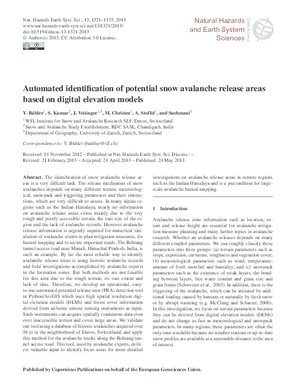 (PDF) Automated identification of potential snow avalanche release ...