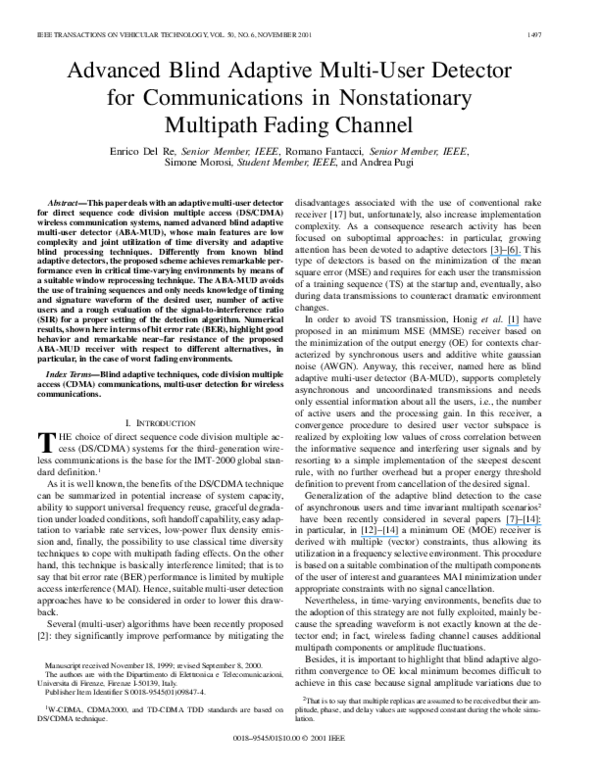 (PDF) Advanced blind adaptive multi-user detector for communications in nonstationary multipath ...