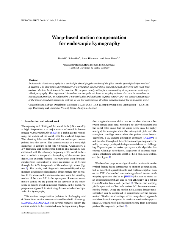 (PDF) Warp-based motion compensation for endoscopic kymography