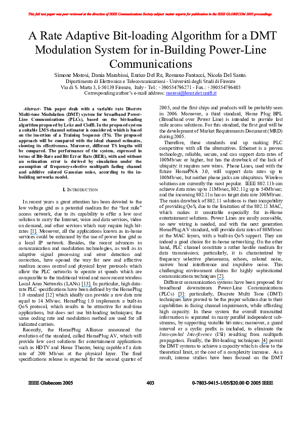 Pdf A Rate Adaptive Bit Loading Algorithm For A Dmt Modulation System