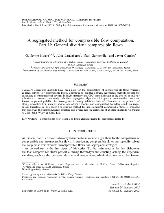 (PDF) A segregated method for compressible flow computation. Part II: general divariant ...