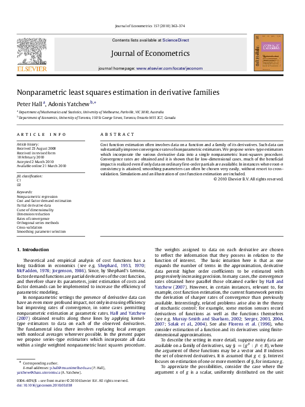 (PDF) Nonparametric least squares estimation in derivative families