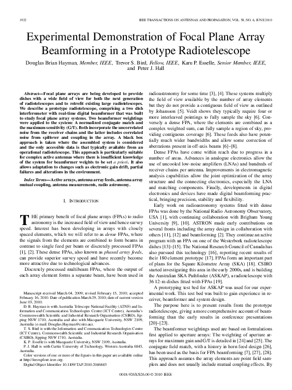 Pdf Experimental Demonstration Of Focal Plane Array Beamforming In A